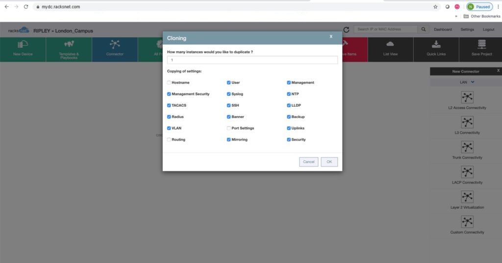 Network Cloning | Integrate new devices into the network with racksnet®