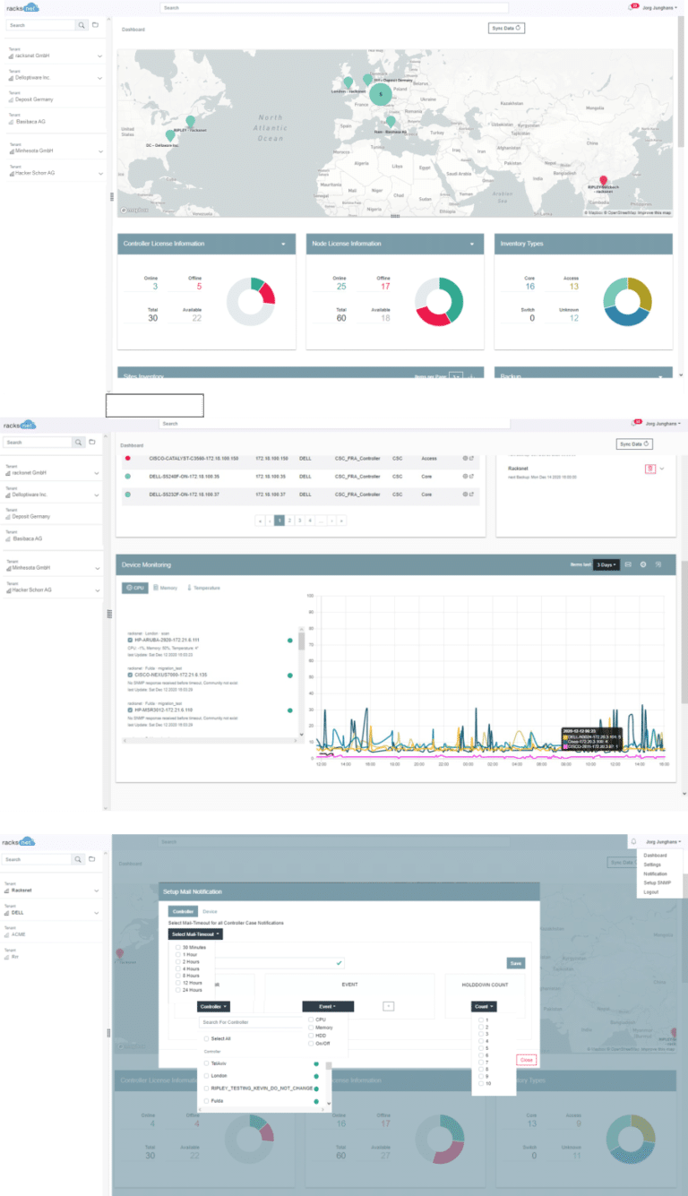 Dashboard - racksnet® Multi-Vendor Network Automation