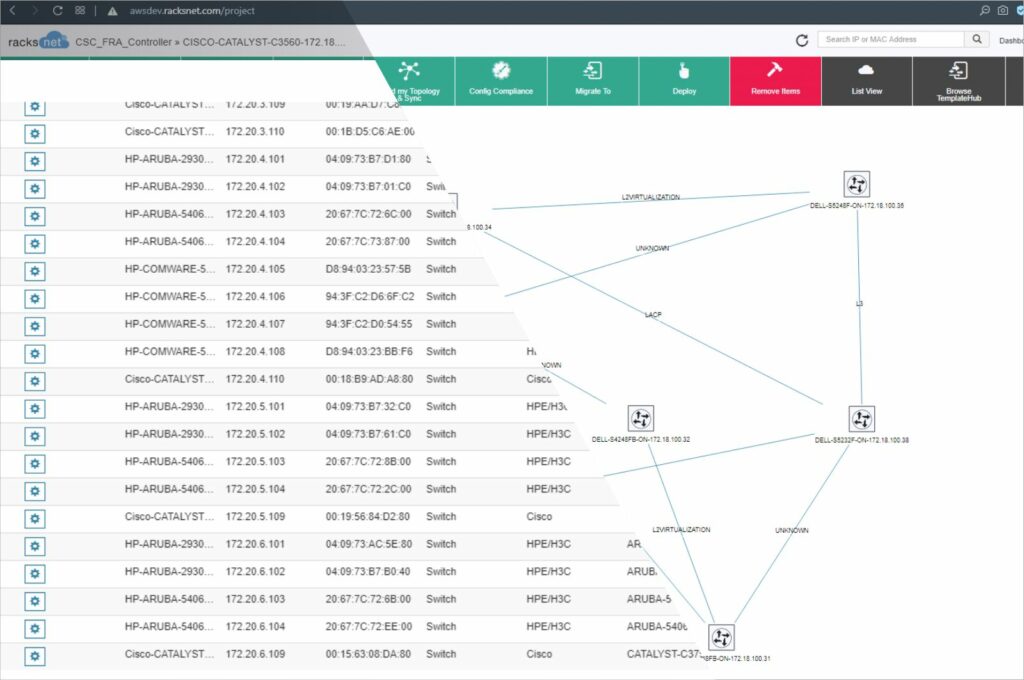 Unified Whiteboard GUI - racksnet® Multi-Vendor Network Automation Unified Whiteboard GUI - racksnet® Multi-Vendor Network Automation